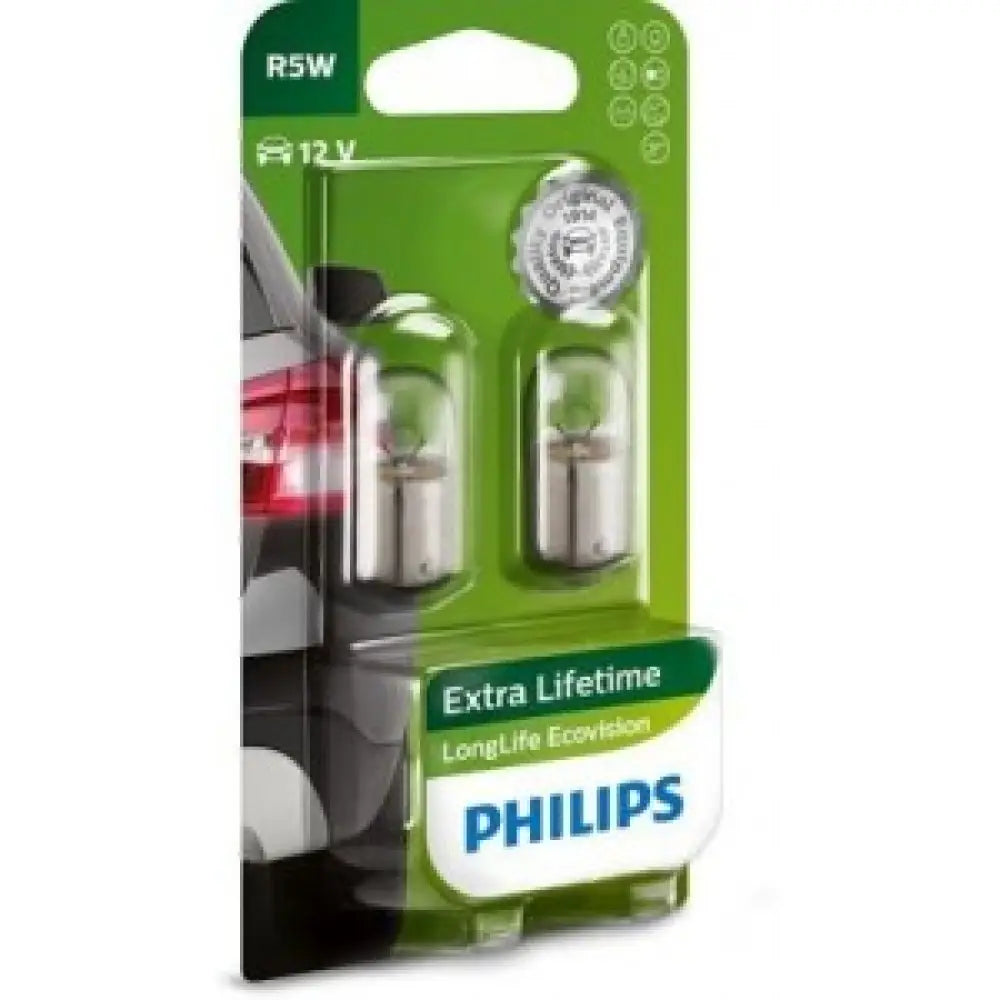 PHILIPS LONG LIFE ECOVISION R5W 3200K 5W 12V CARTON BLISTER X2 PCS ...